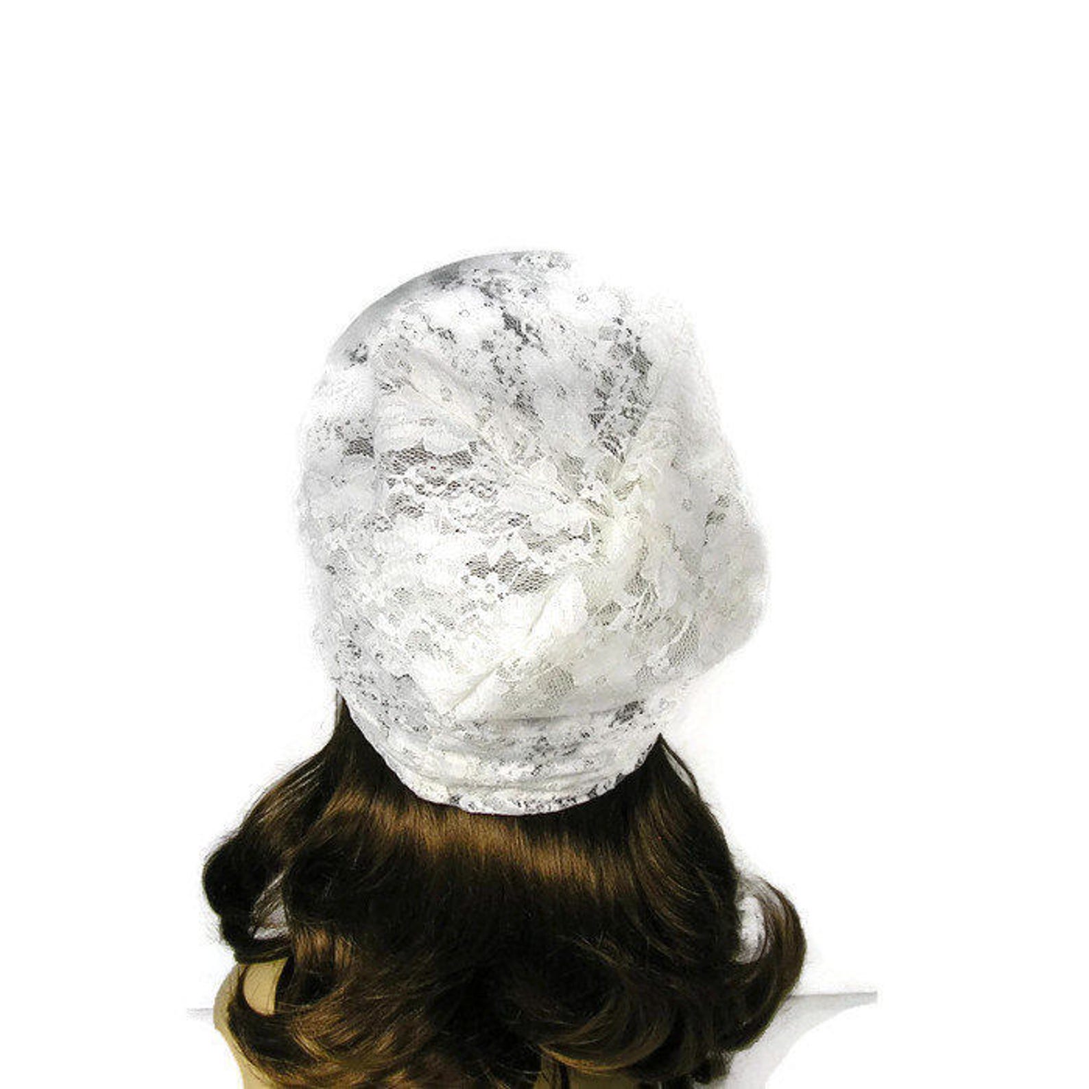 White Lace Slouch Hat CUSTOM SIZES Lace Hats Lace Turban - Etsy