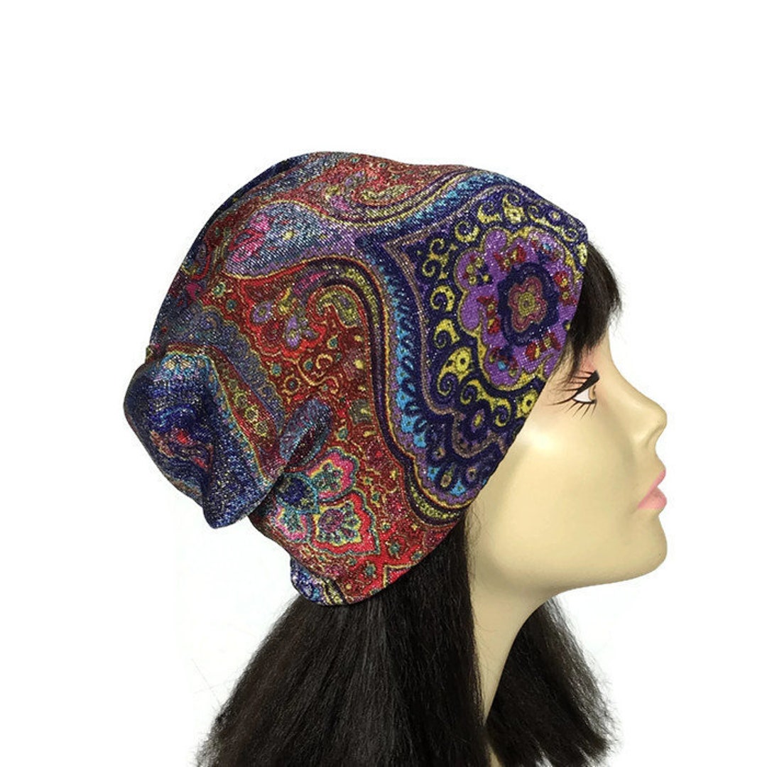 Paisley Print Lurex Slouchy Hat Boho Slouch Hat Boho Sparkly Slouchy ...