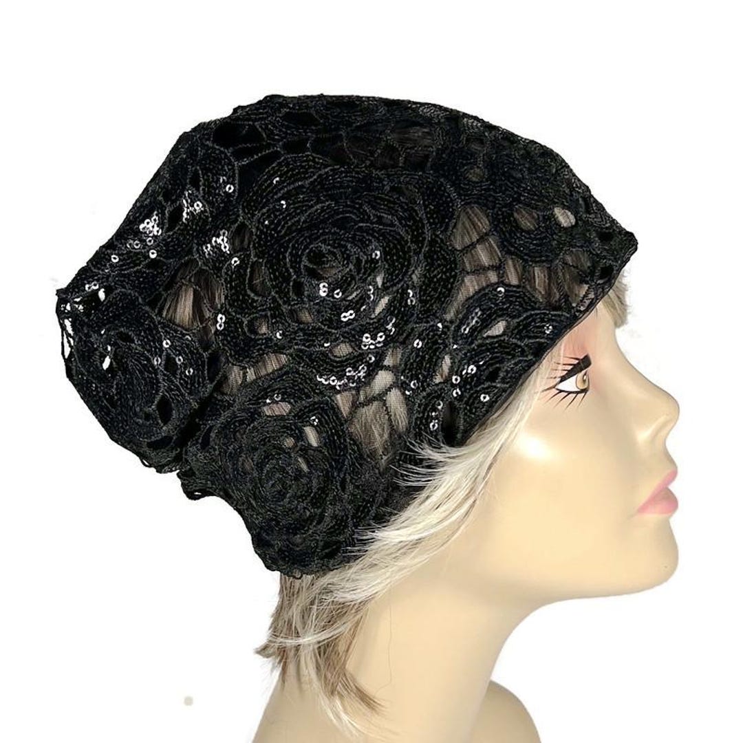 Black Sequin Hat Custom Size Hat Women Sequin Skullcap Glam Black Hat ...