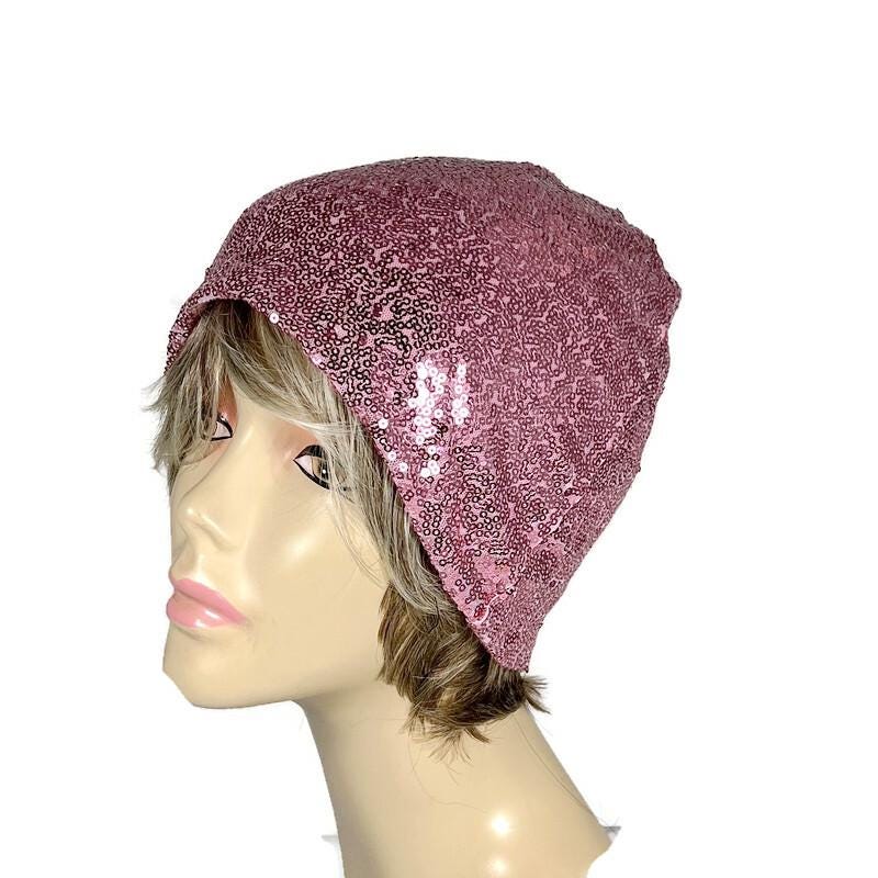 Pink Hat Pink Sequin Helmut Pink Skullcap Cloche Hat Sequin Beanie ...