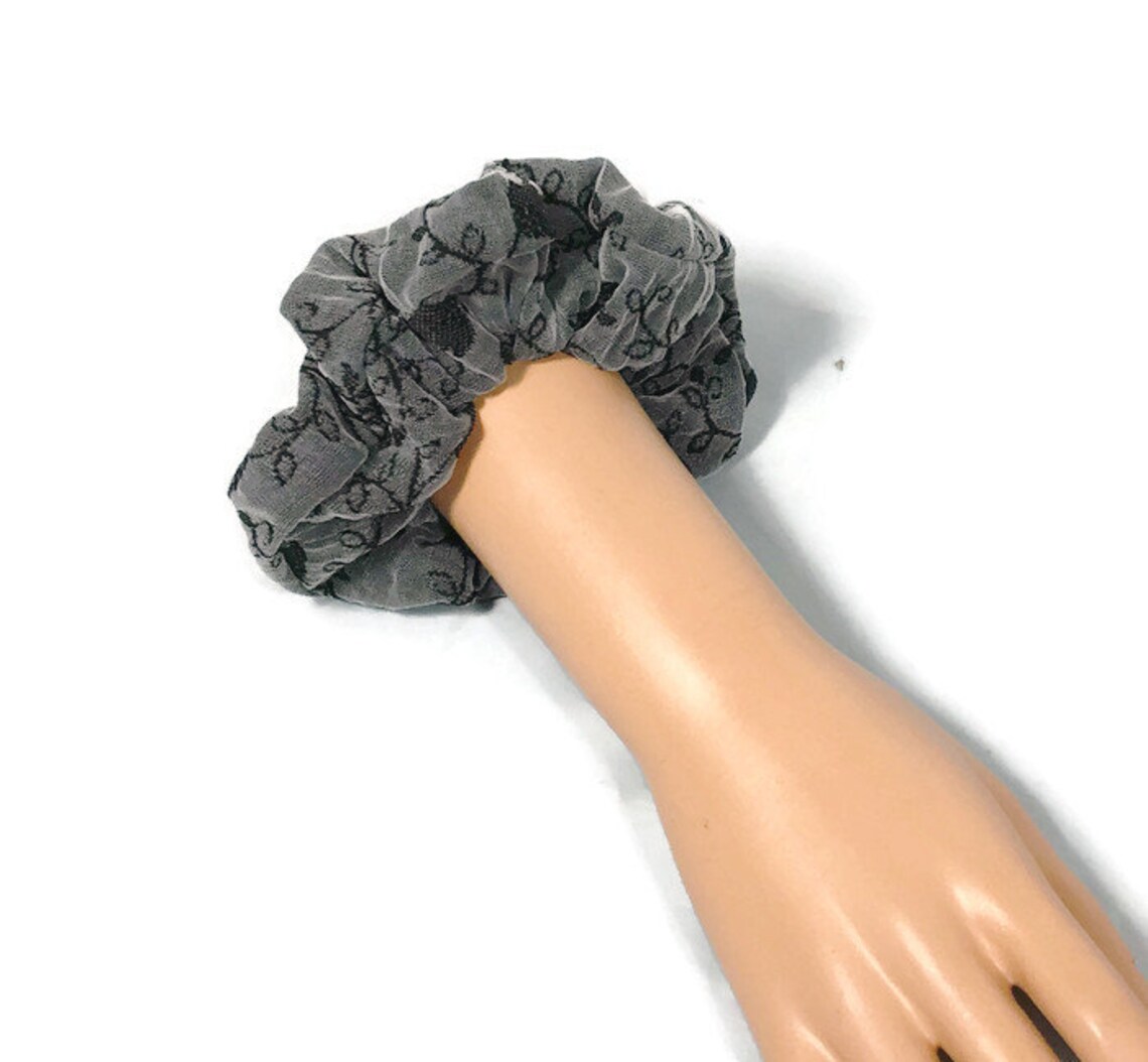 Black and Grey Lace Scrunchie Lace Scrunchie Gray Mesh | Etsy
