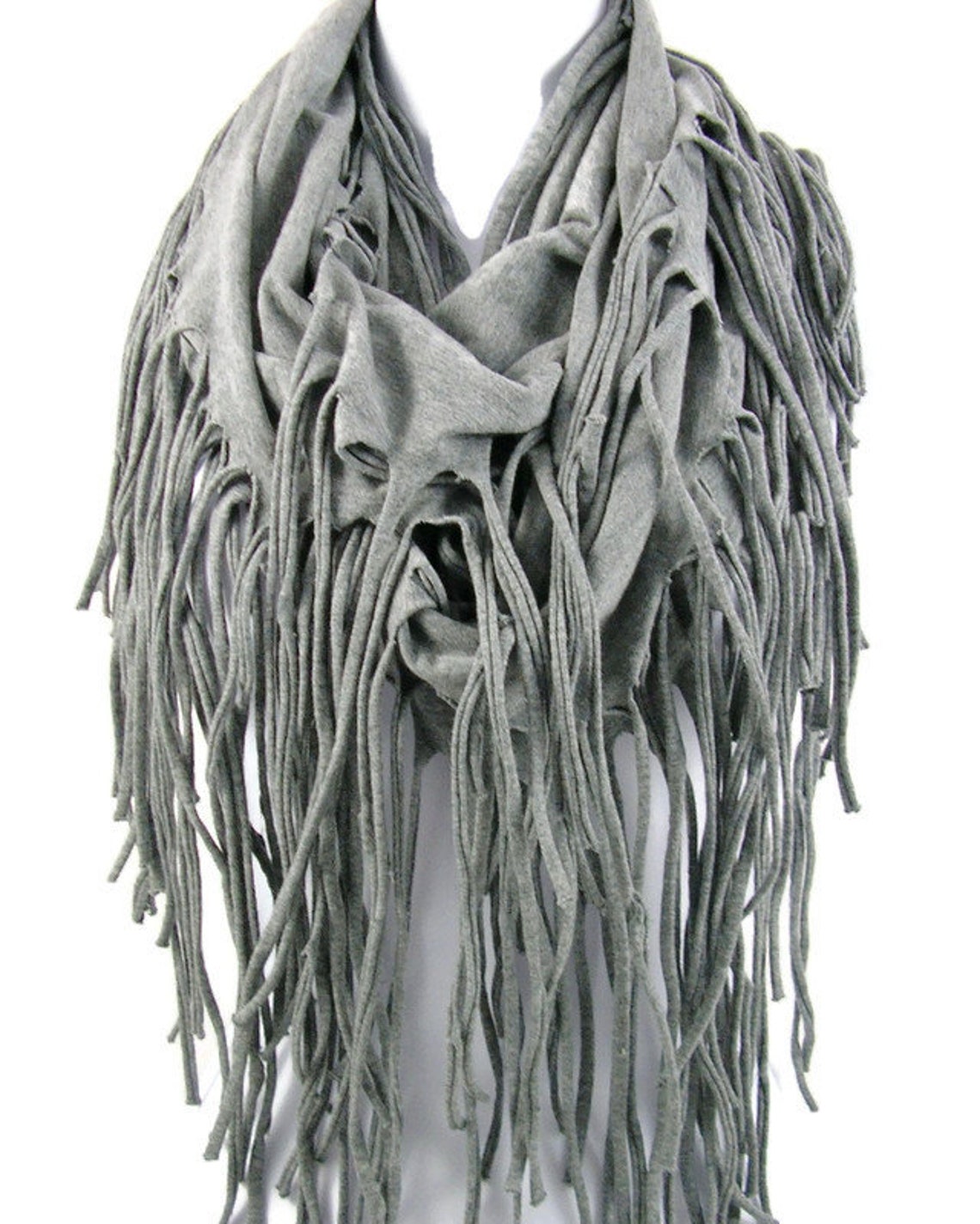 Light Gray Fringe T Shirt Scarf Grey Fringe Infinity Scarves - Etsy