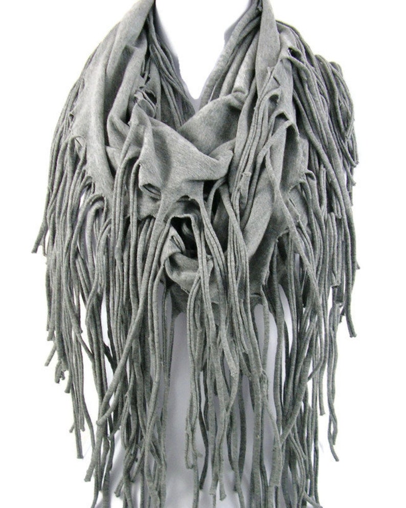 Light Gray Fringe T Shirt Scarf Grey Fringe Infinity Scarves - Etsy
