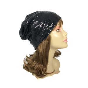 Black Sequin Hat CUSTOM Size/lining Sequin Slouchy Beanie Black Tiny Sequined Hat Glam Sequin ...