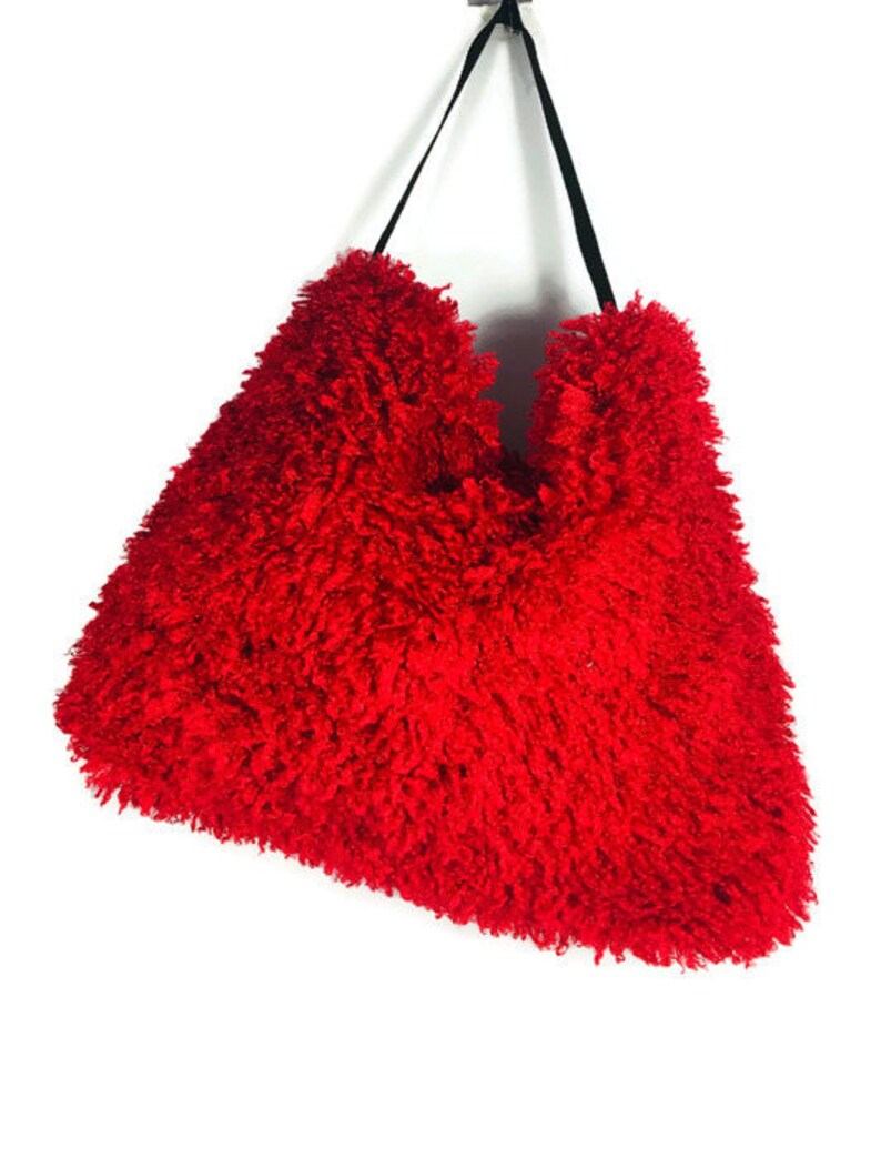 Red Hobo Handbag Red Faux Fur Hobo Bag Curly Lamb Purse Hobo - Etsy