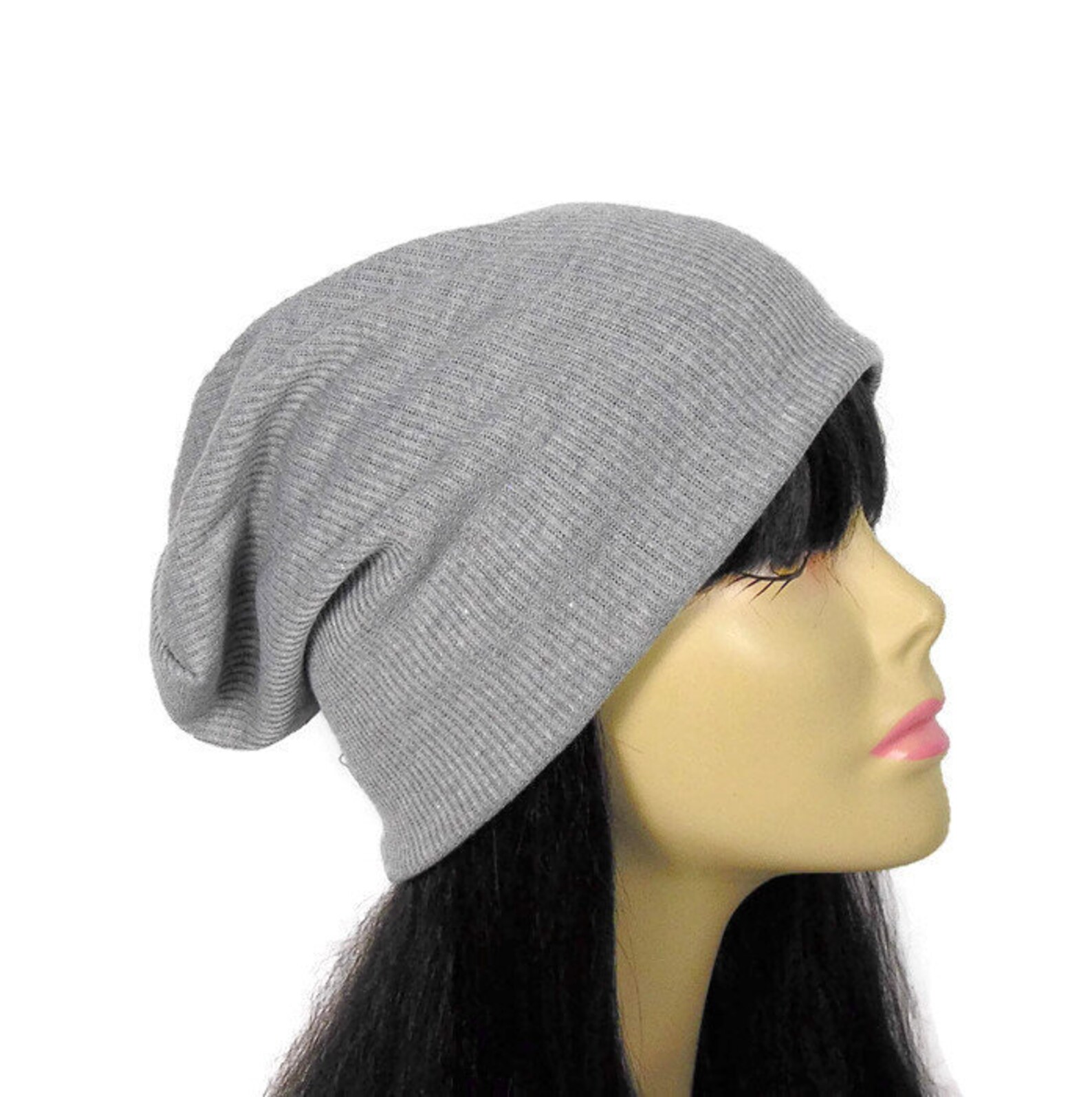 Charcoal Gray Rib Knit Hat Lightweight Rib Knit Slouchy Beanie | Etsy