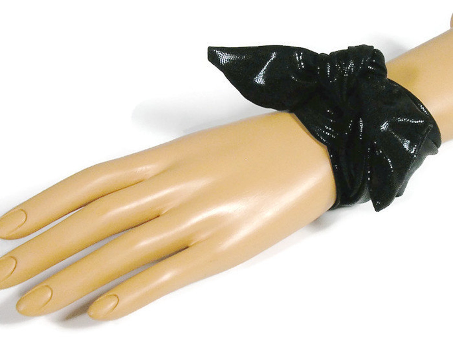 Black Faux Leather Fingerless Glove Cuff Set Edgy Vegan Fingerless ...