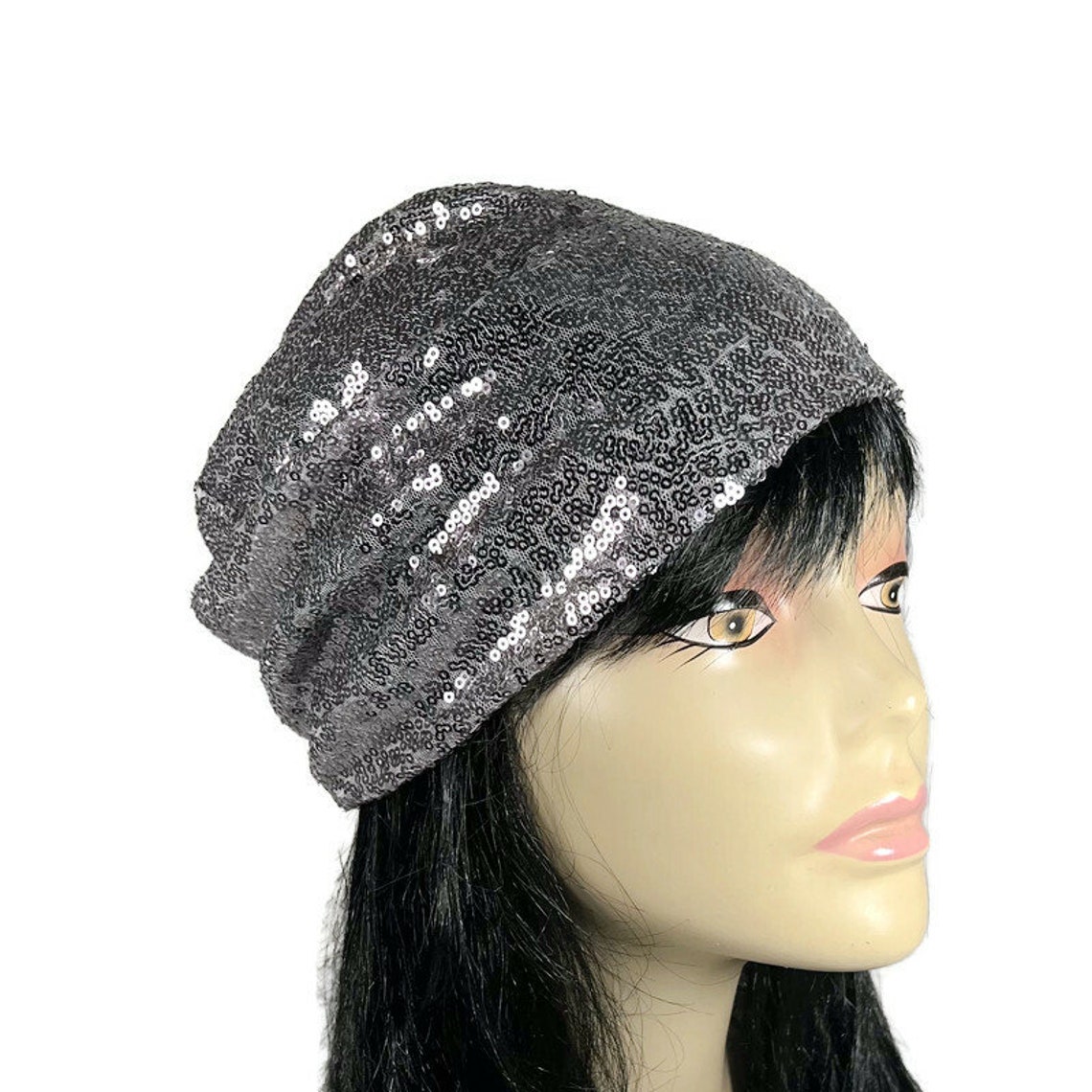 Gray Sequin Hat Sparkly Gray Sequin Hat Sequin Slouchy Beanie Dark ...