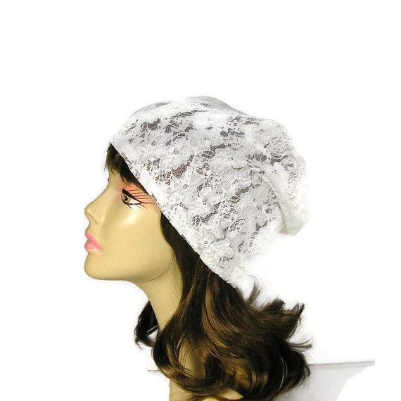 White Lace Slouch Hat CUSTOM SIZES Lace Hats Lace Turban | Etsy