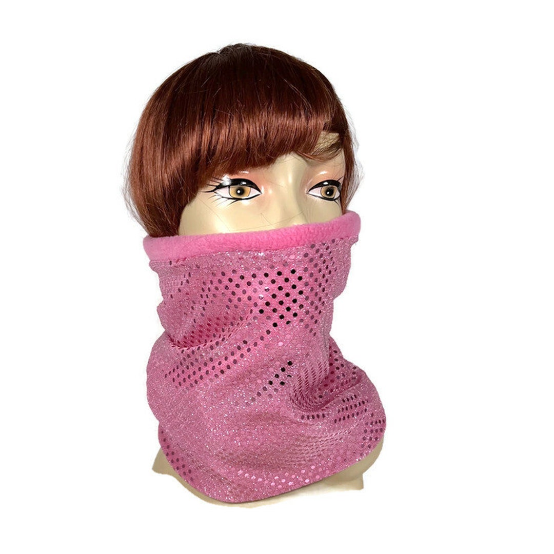 Pink Faux Sequin Neck Warmer Fleece Lined Sequin Neck Gaiter Glam Neck ...