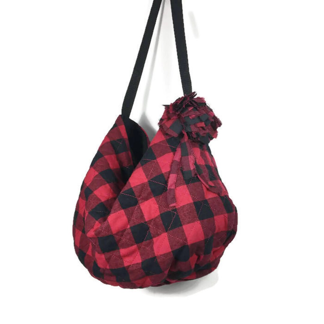 Red and Black Buffalo Check Quilted Hobo Bag Handbag Red and Black ...