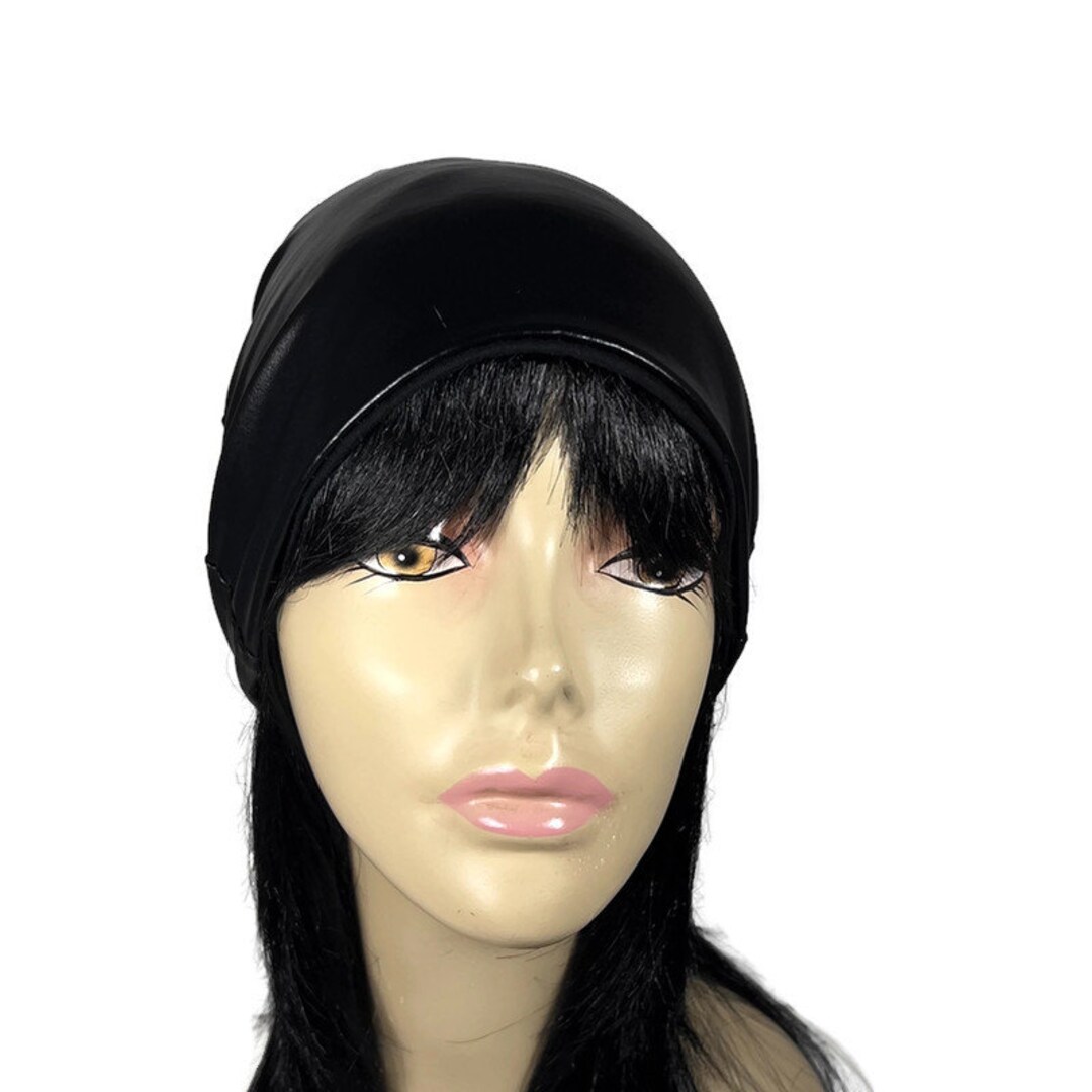 Faux Leather Black Skullcap Welder's Beanie Black Toque Mens Skullcap ...