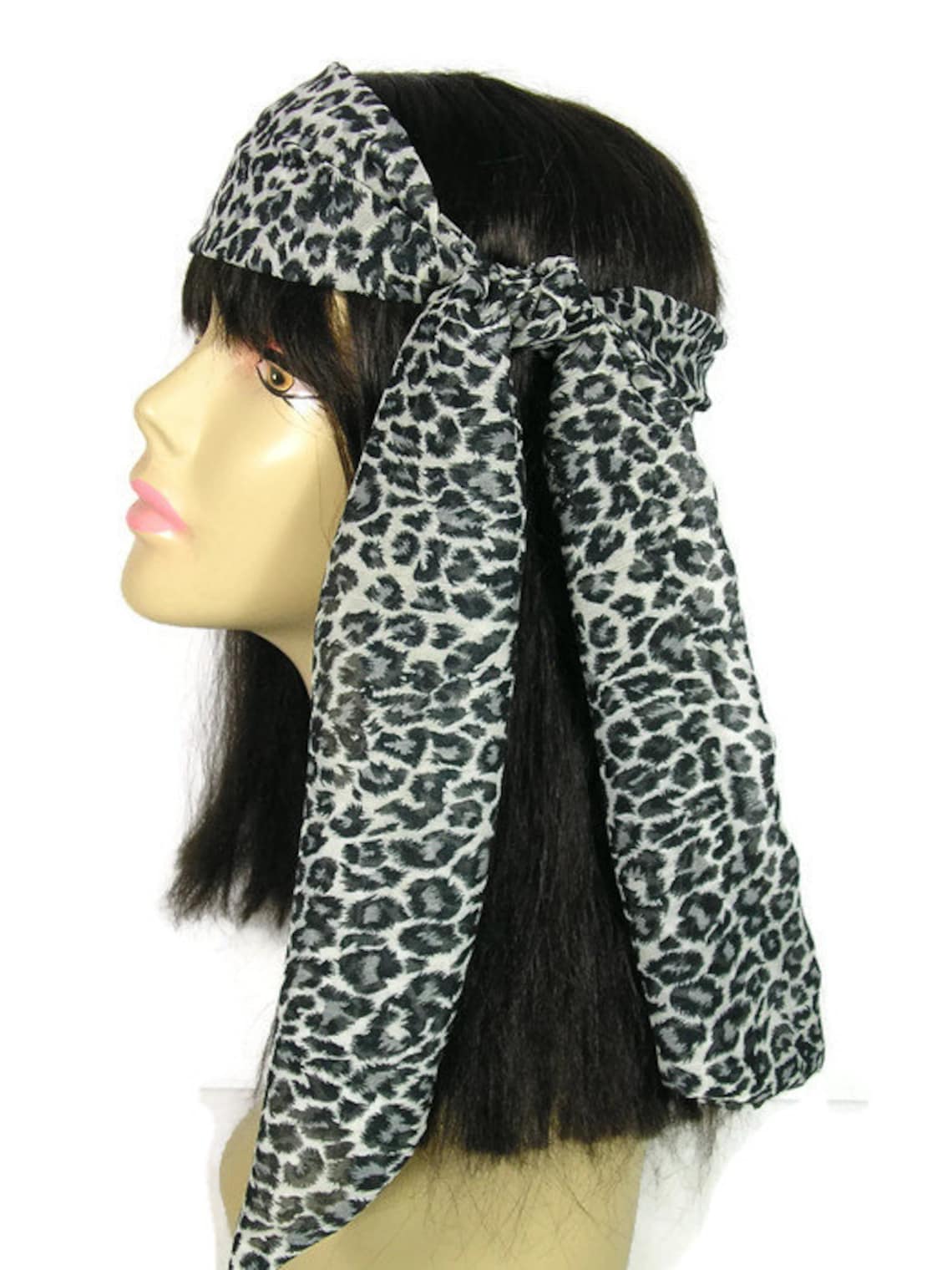 Leopard Print Chiffon Skinny Scarf Headscarf Gray Leopard | Etsy