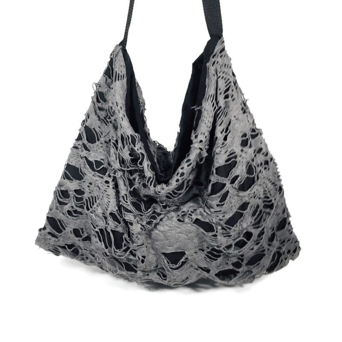 Grunge Hobo Bag Goth Hobo Bag Black and Gray Shredded Hobo | Etsy