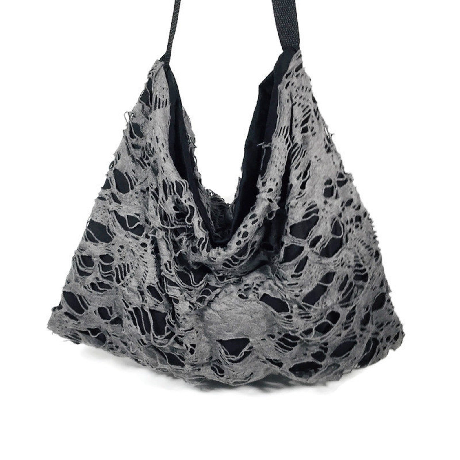 Grunge Hobo Bag Goth Hobo Bag Black and Gray Shredded Hobo | Etsy