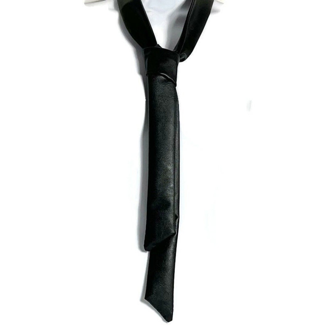 Black Vegan Necktie Narrow Necktie Black Goth Skinny Tie Faux Leather ...