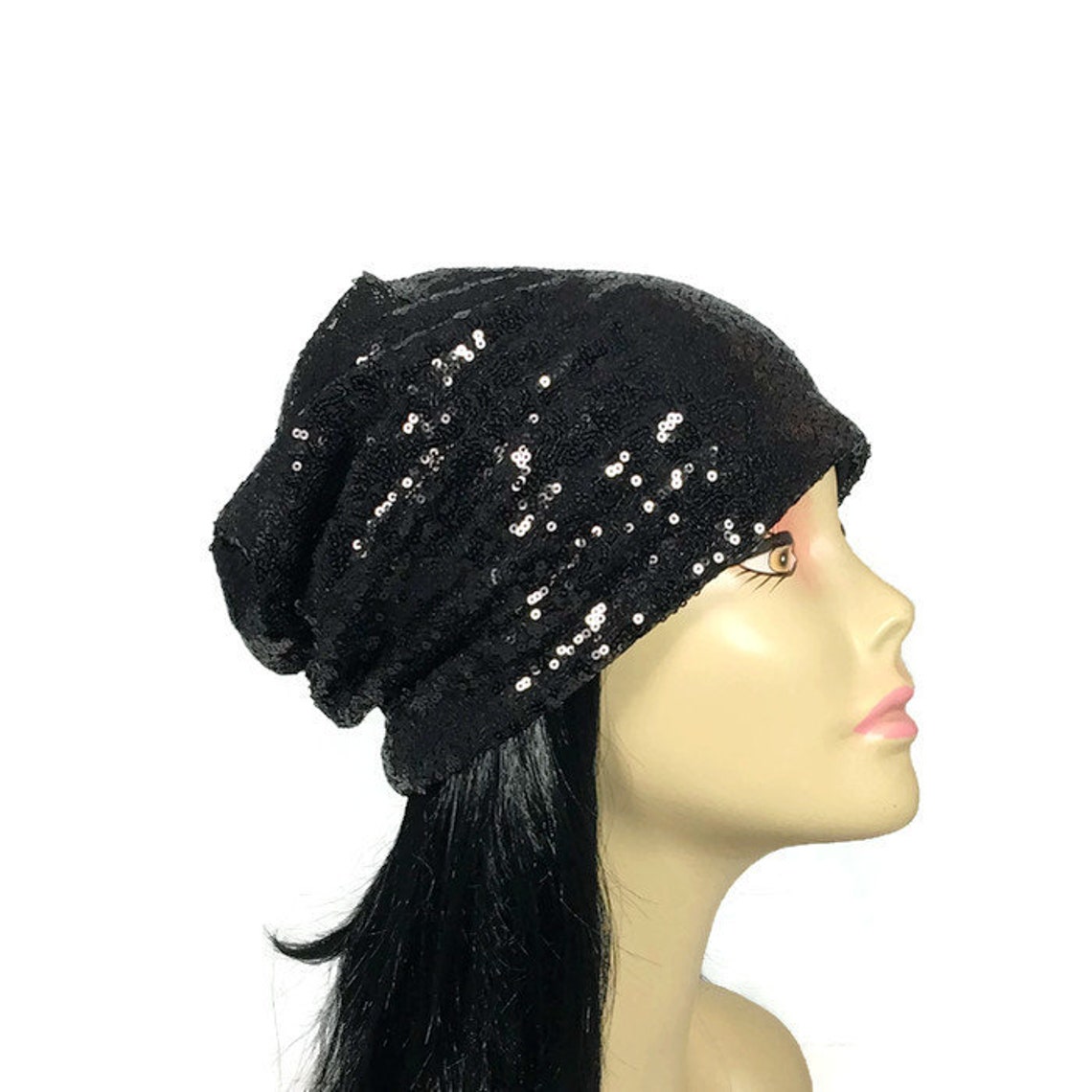 Black Sequin Hat CUSTOM Size/lining Sequin Slouchy Beanie | Etsy