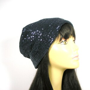 NAVY BLUE Sequin Slouch Hat 100% Cotton Lined Slouchy Beanie Chic Hats for Hair Loss ...
