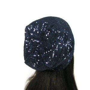 NAVY BLUE Sequin Slouch Hat 100% Cotton Lined Slouchy Beanie Chic Hats for Hair Loss ...