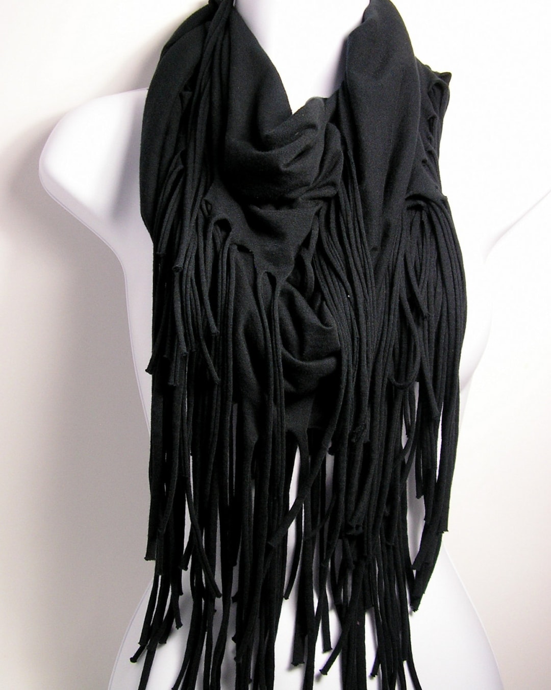Black Fringe Scarf T-shirt Scarves Black Fringe Infinity Scarves Fringe ...