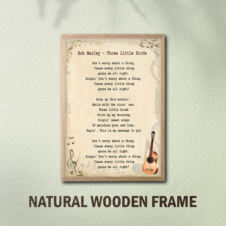 Three Little Birds Song Lyrics Poster Bob Marley Song Bob Marley