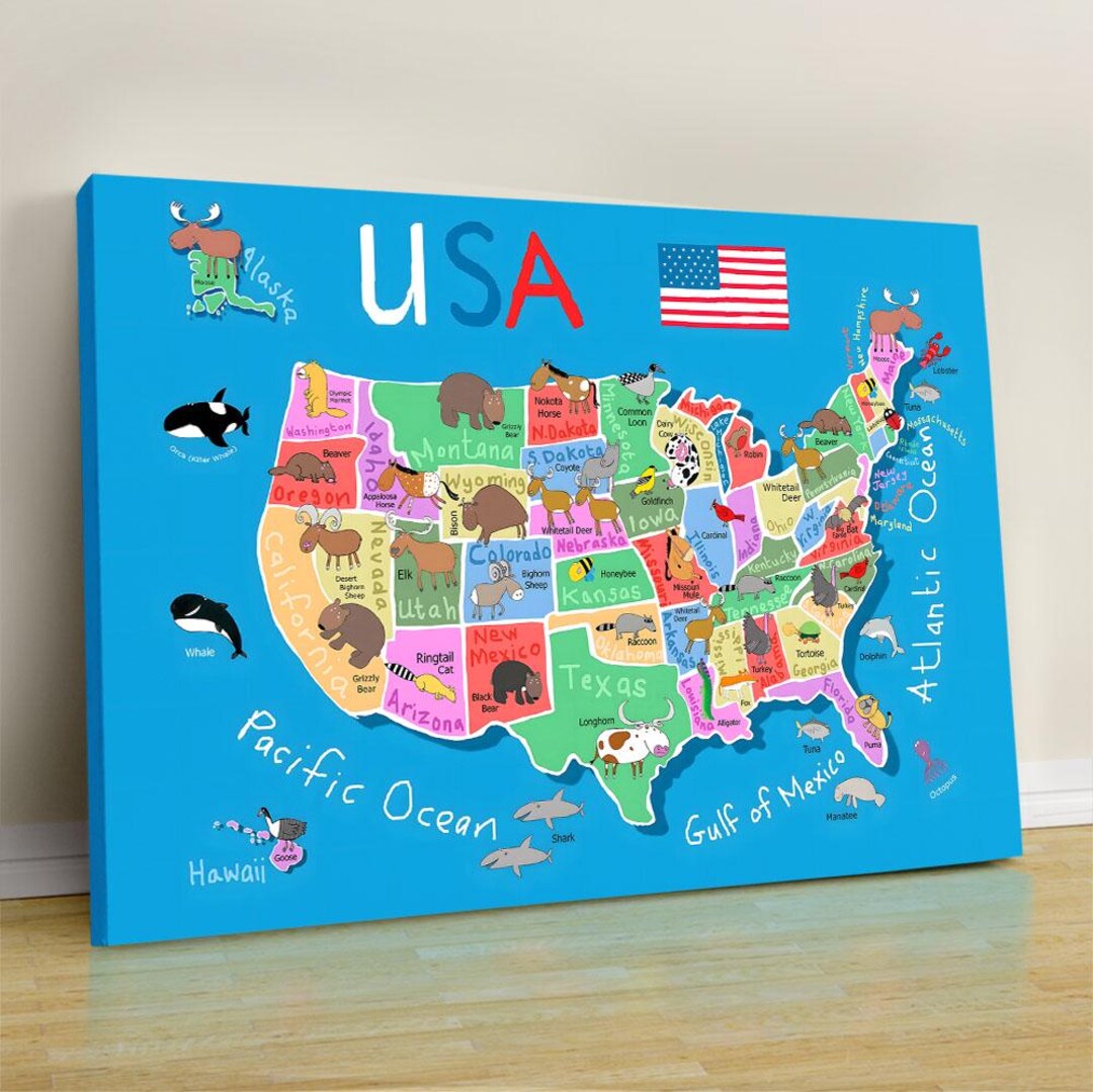 United States Map Educational Poster Print Classroom Wall Decor Kids ...
