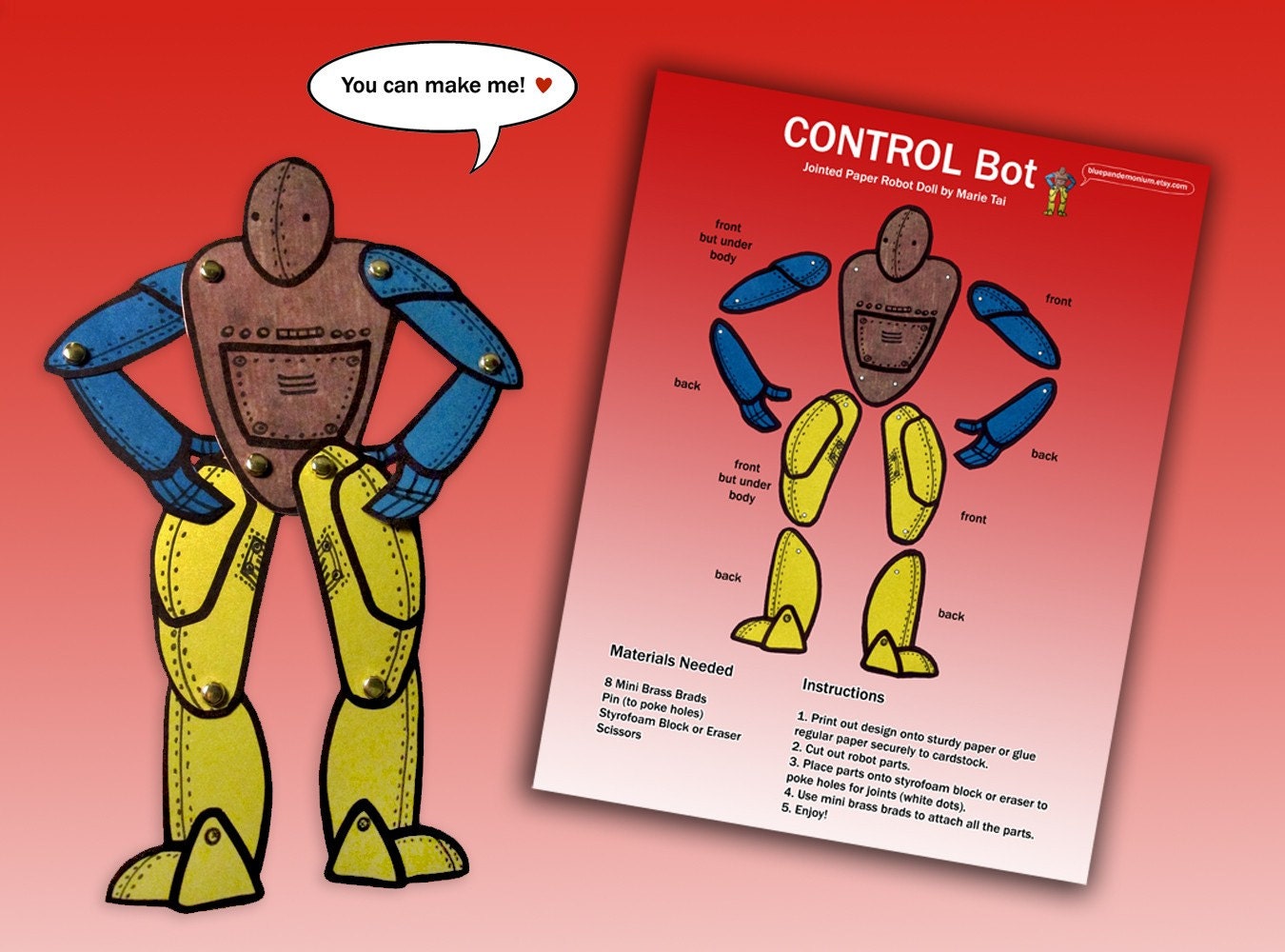 PDF Control Bot - Jointed Paper Doll - Etsy