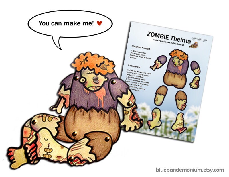 PDF Zombie Thelma - Jointed Paper Zombie Doll - Etsy