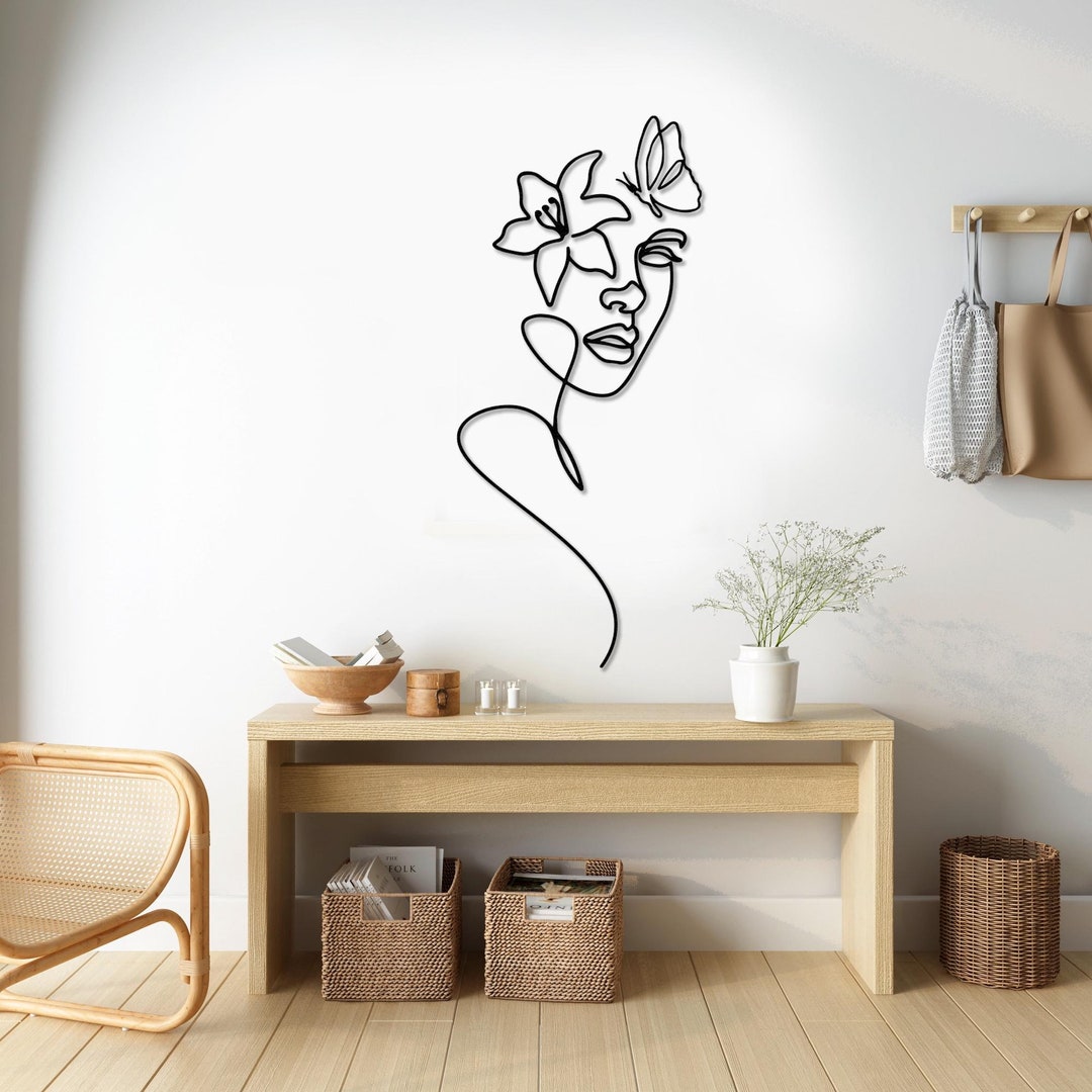 Women Face Line Art, Abstract Face Decor, Woman Silhouette, Flower Line ...