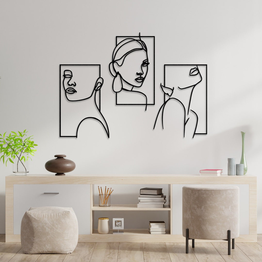 Women Line Art Set of 3, Abstract Woman Face, Feminine Art, Figurative ...