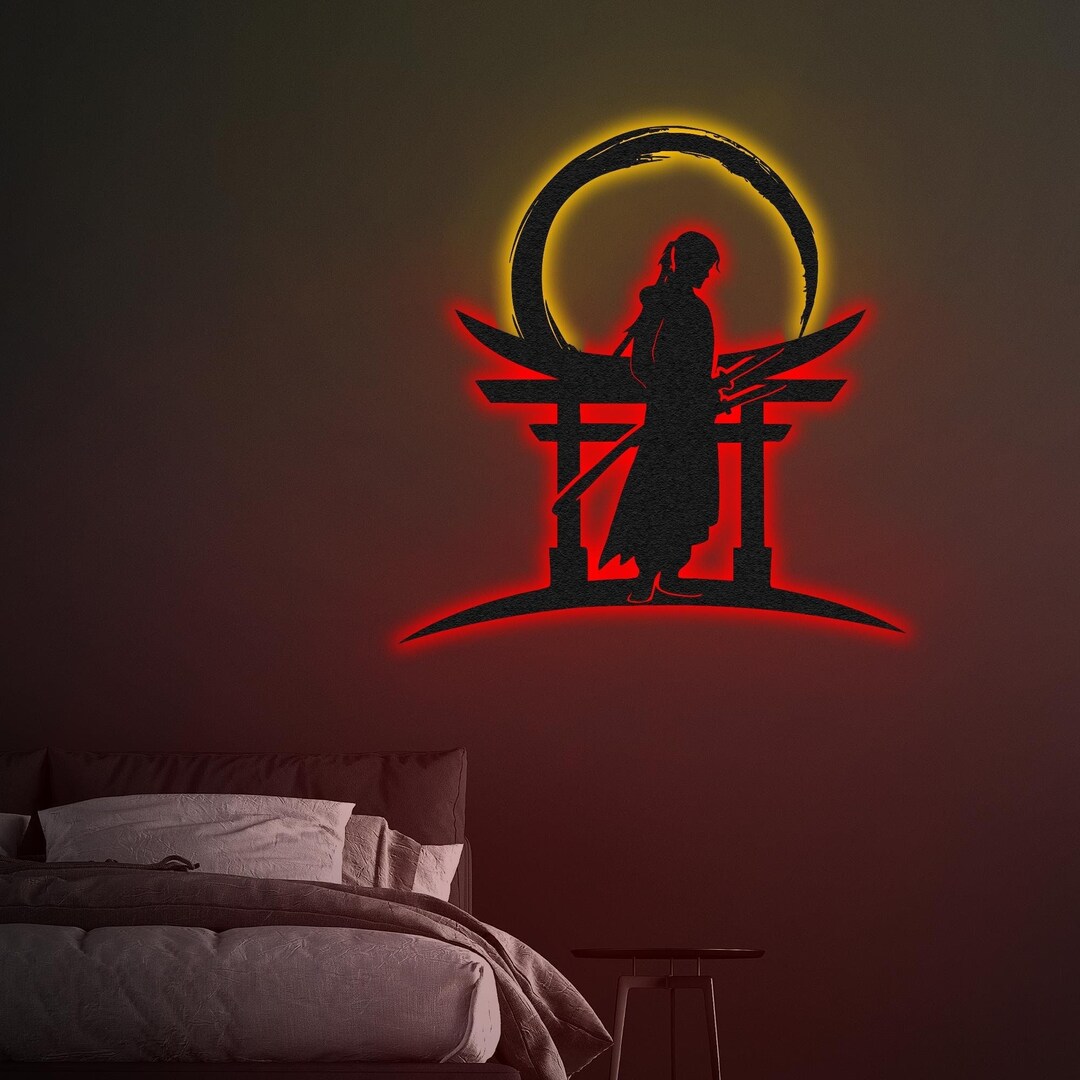 Samurai LED Metal Wall Art, Christmas Gift, Above Bed Decor, Man Cave ...