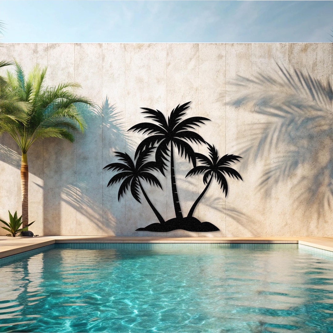 Tropical Palm Tree Metal Wall Art, Pool Decor, Coastal Wall Art, Beach ...