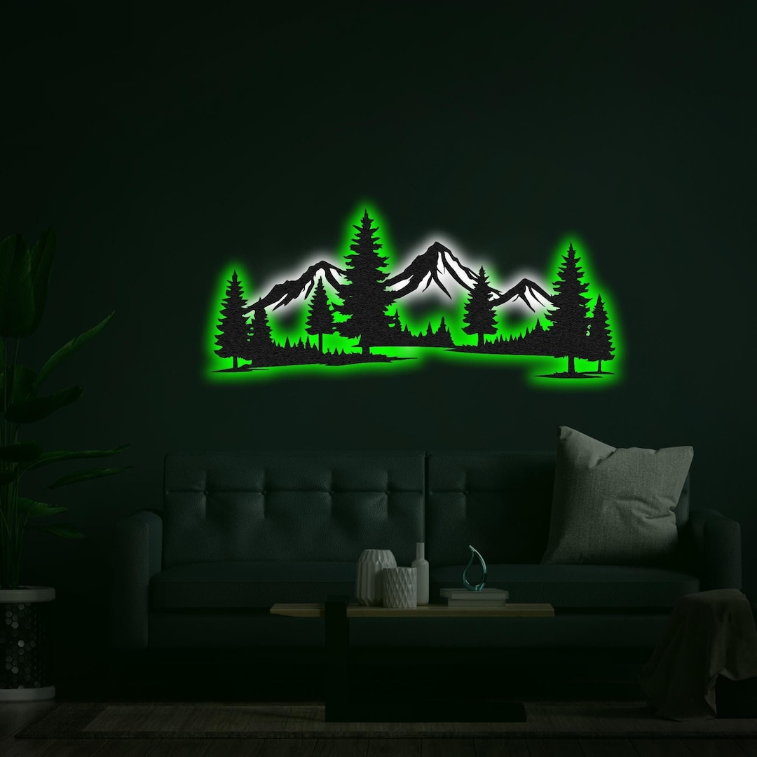 LED Mountain and Forest Metal Wall Decor, Landscape Wall Art, Yard Wall ...