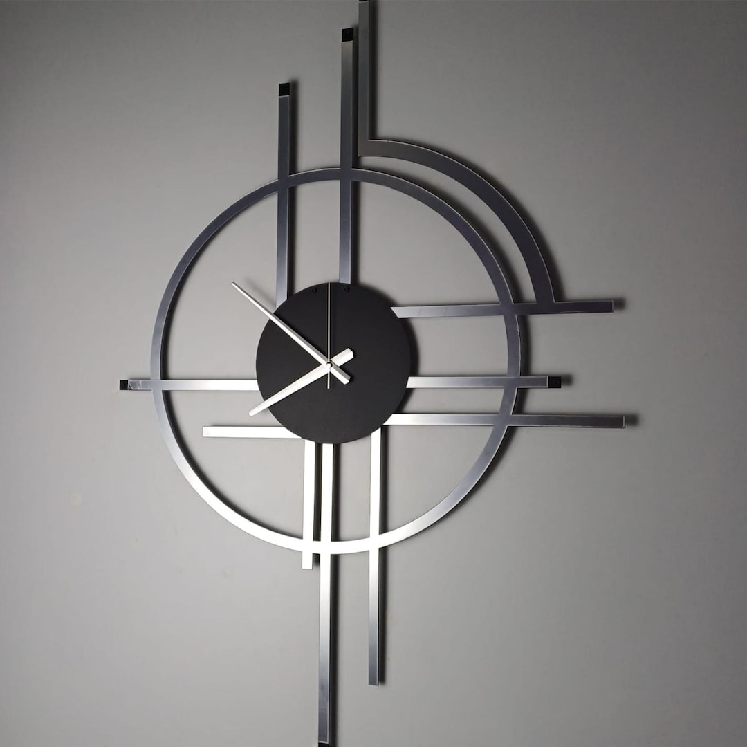 Art Deco Metal Wall Clock, Mid Century Modern Clock, Unique Design Handmade, Minimalist Office ...