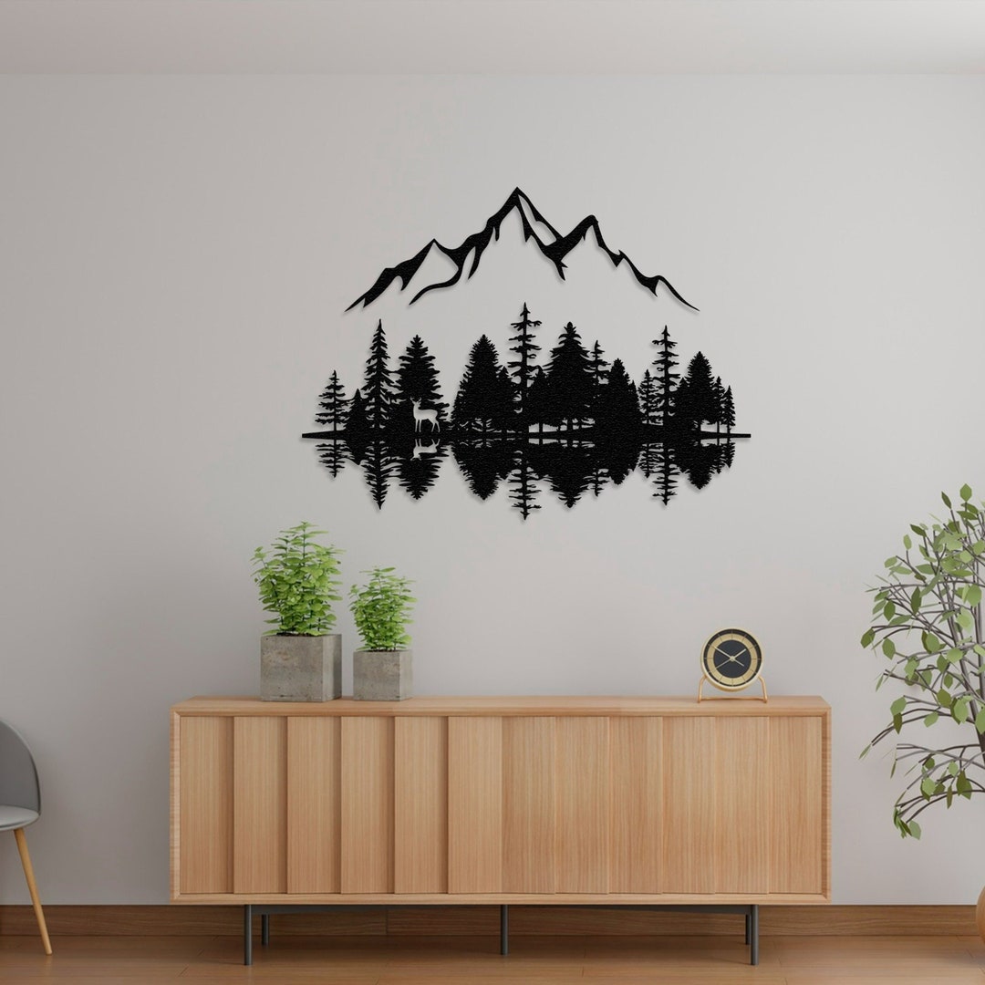Mountain and Forest Snow Wall Art, Evergreen Trees, Christmas Gift ...