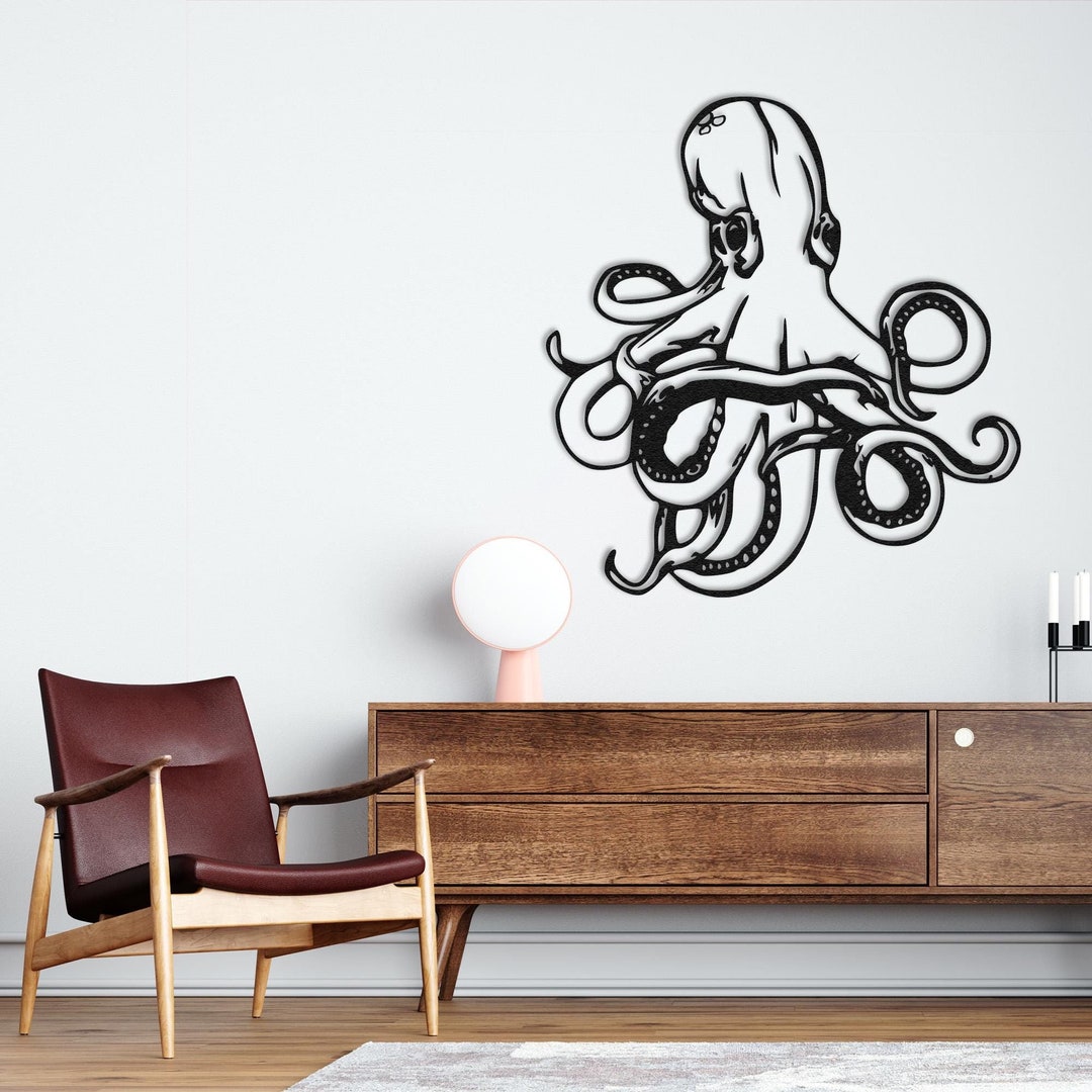 Octopus Metal Wall Art, Nautical Metal Decor, Kraken Outdoor Art ...