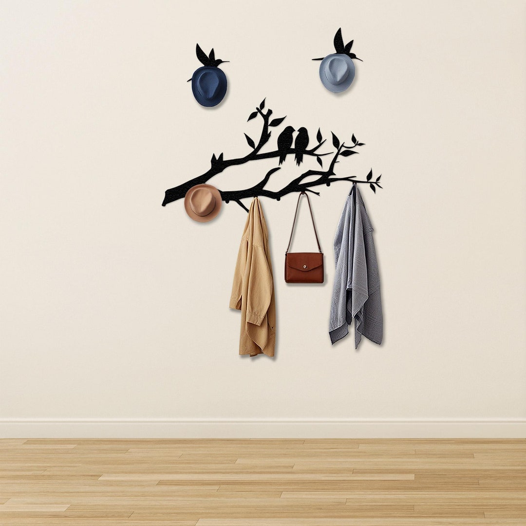 Tree Branch Coat Hanger With Birds, Decorative Hooks, Cabin Decor ...