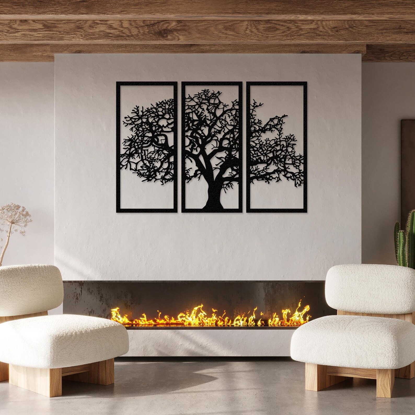 3 Piece Wall Art Set of Metal Tree, Oversized Wall Decor, Nature Lover ...