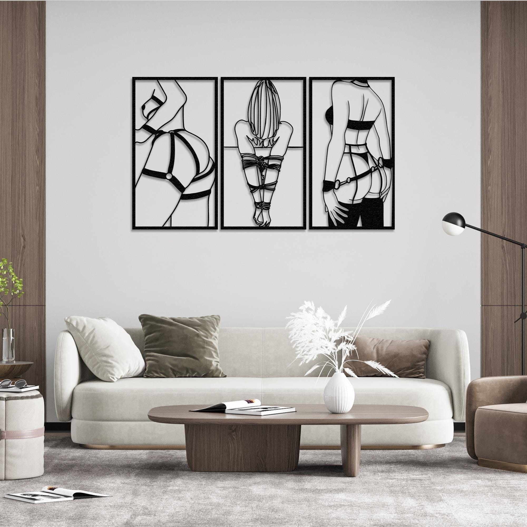 Bdsm Female Body Art Bondage Sexy Bathroom Decor Nude Woman Metal