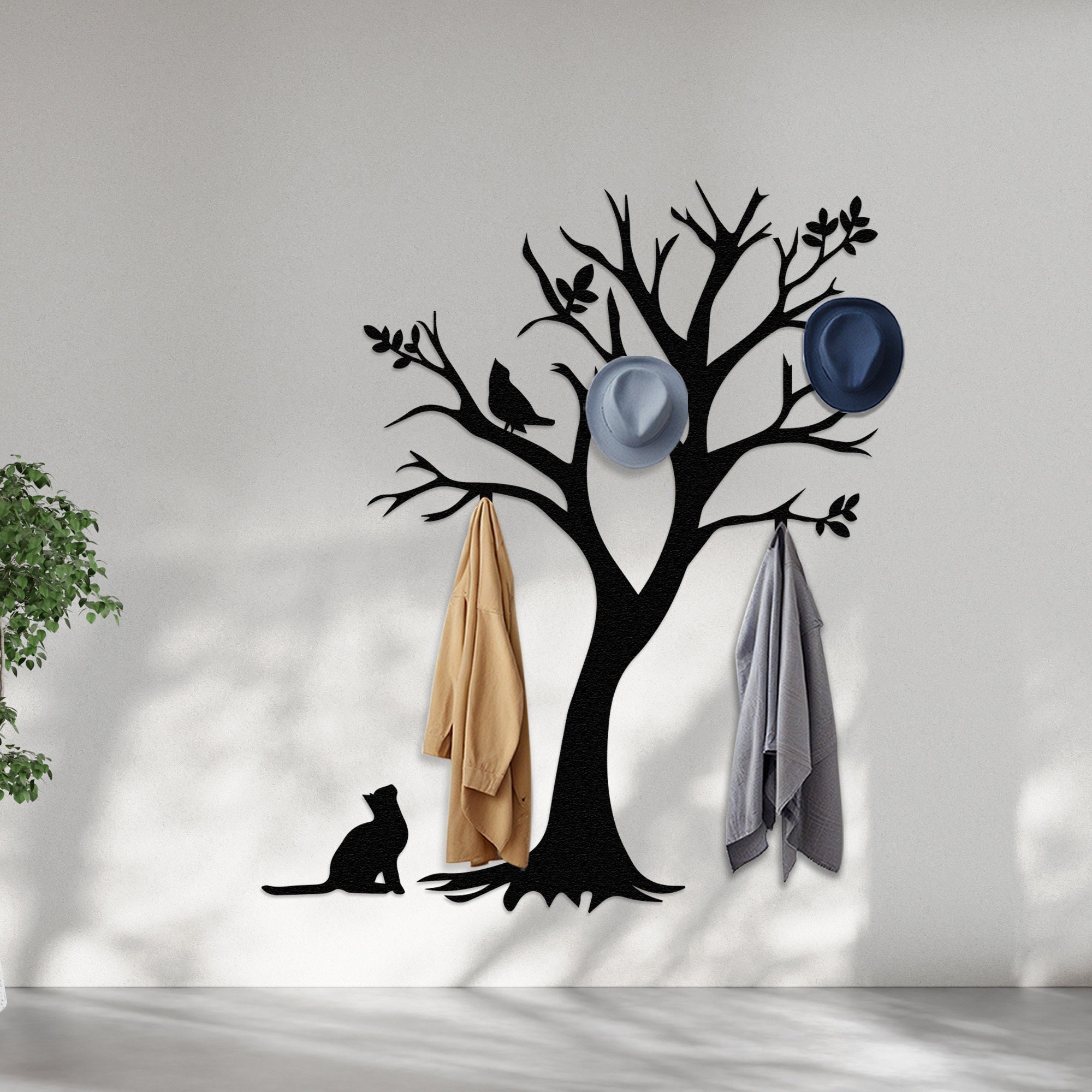 Coat Tree Rack Metal Wall Mount, Decorative Hooks, Hall Tree Decor, Hat ...