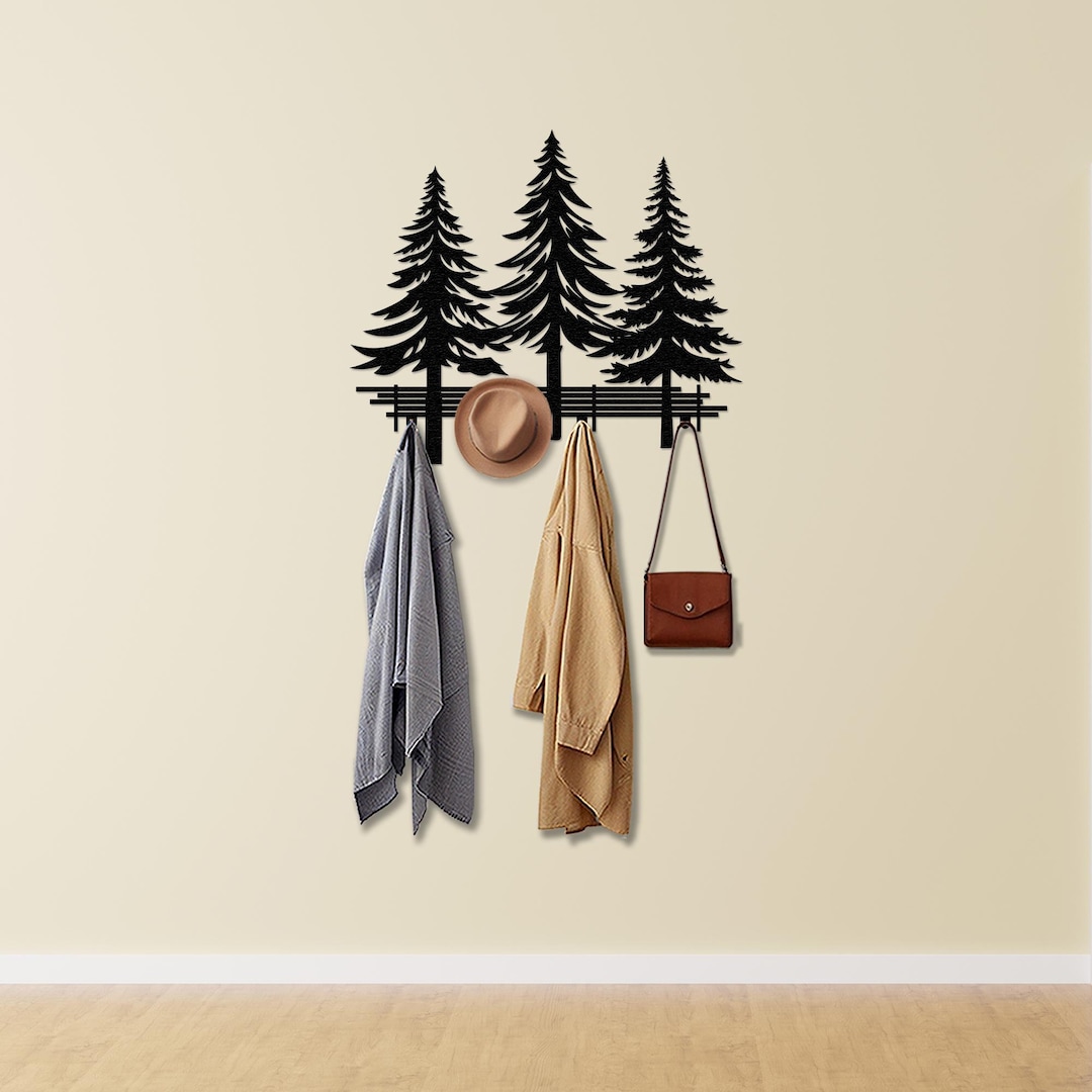 Pine Trees Coat Rack Wall Mount, Vintage Coat Hooks, Hat Hanger ...