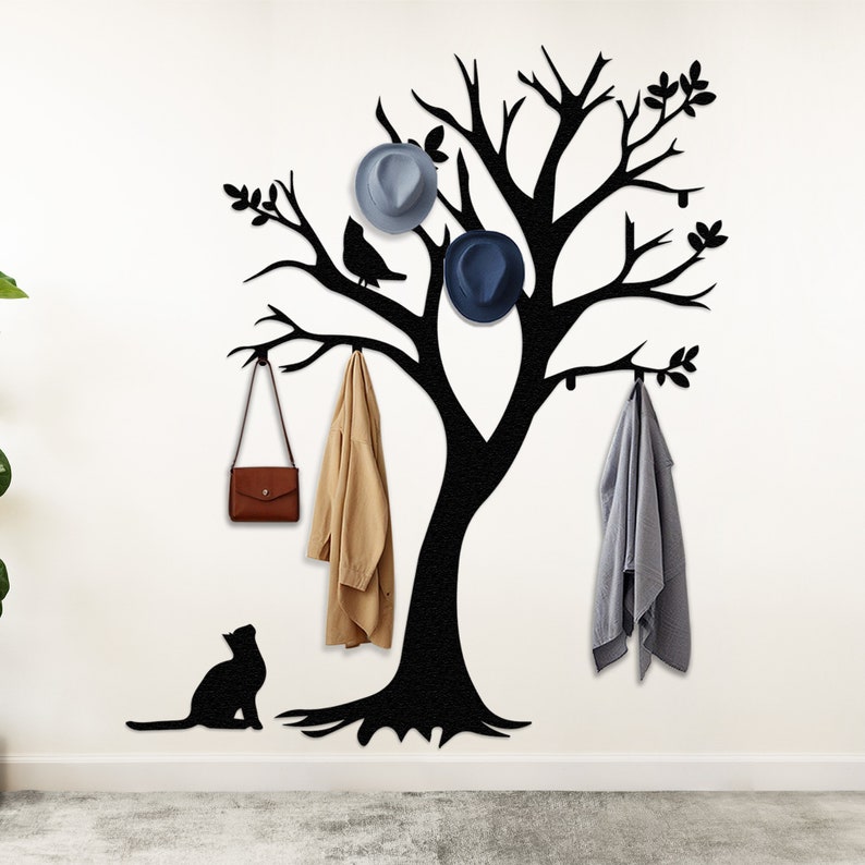 Coat Tree Rack Metal Wall Mount, Decorative Hooks, Hall Tree Decor, Hat ...