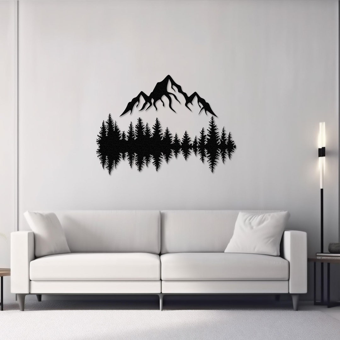 Mountain Forest Wall Art, Tree Metal Decor, Mountain Range Art, Yard ...