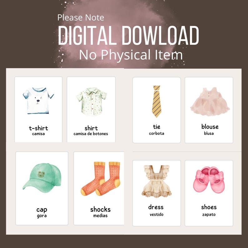 Tarjetas Didácticas En Ingles & Español – Clothes Flashcards Educativas ...