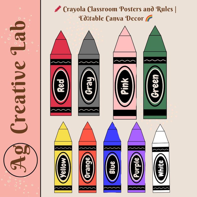 Crayola Classroom Posters and Rules Editable Canva Decor - Etsy