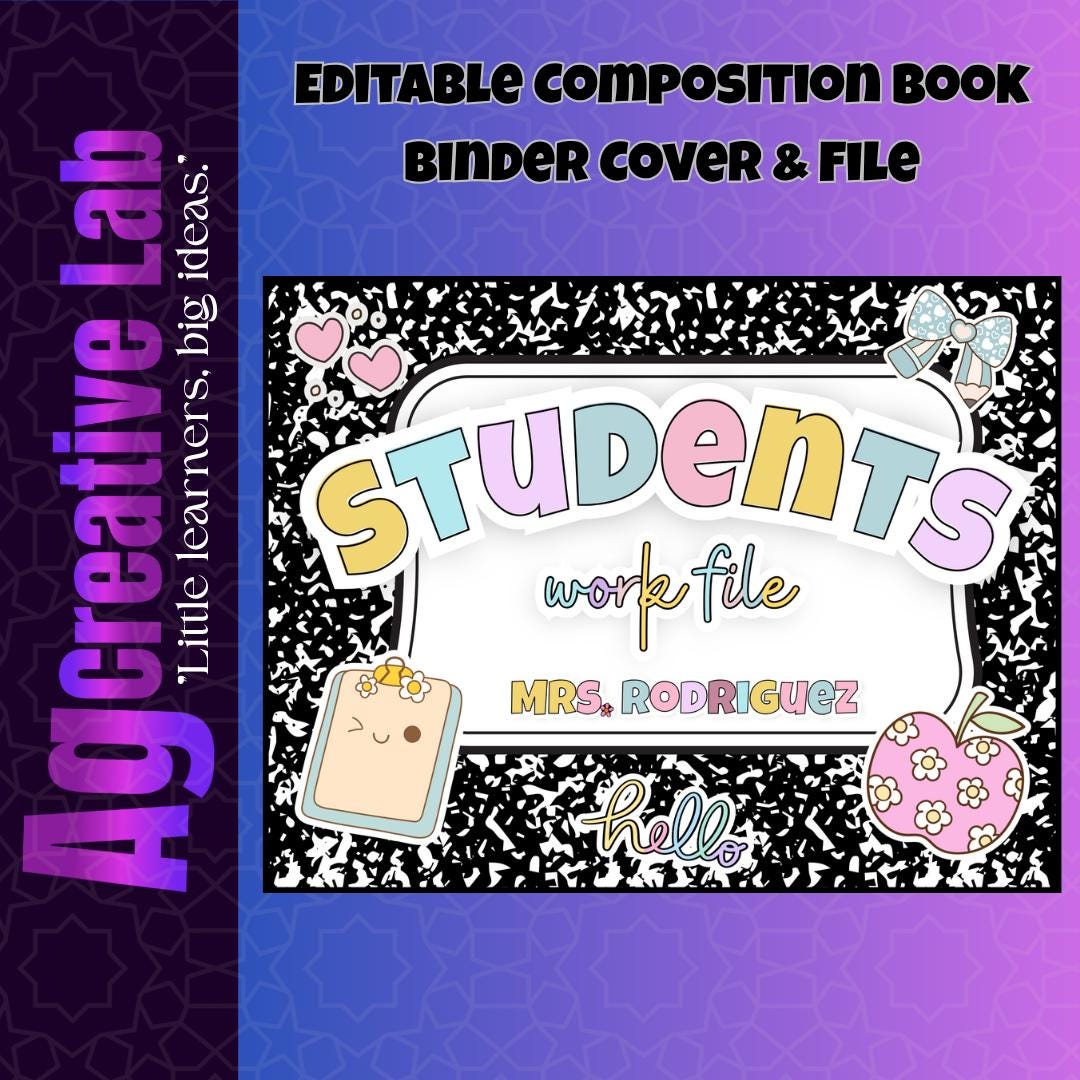 Editable Composition Book Poster Binder Cover & File - Etsy