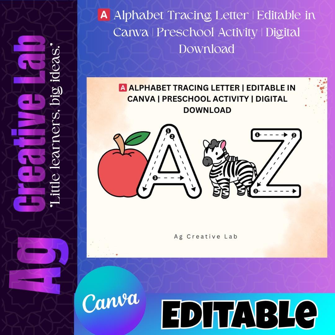 Boho Alphabet Tracing Sheets A-Z: Editable Canva Template (digital ...