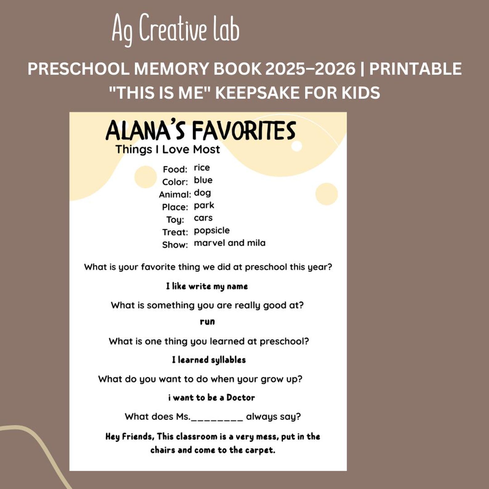 Preschool Memory Book 2025-2026 | Editable Printable - Etsy