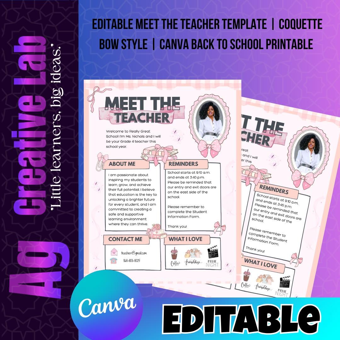 Editable Meet the Teacher Template | Coquette Bow Style | Canva Back to ...