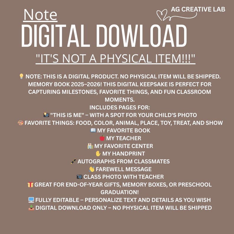 Preschool Memory Book 2025-2026 | Editable Printable - Etsy